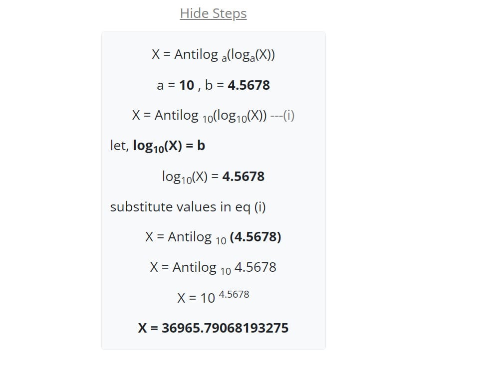 Varios métodos para calcular el antilogaritmo